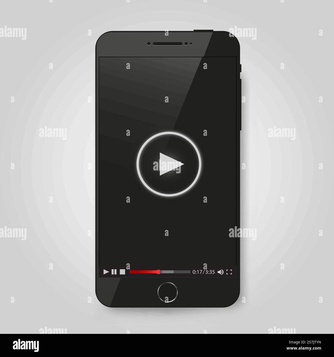 Realistic Modern Phone. Video Player On Screen. Vector Illustration ...