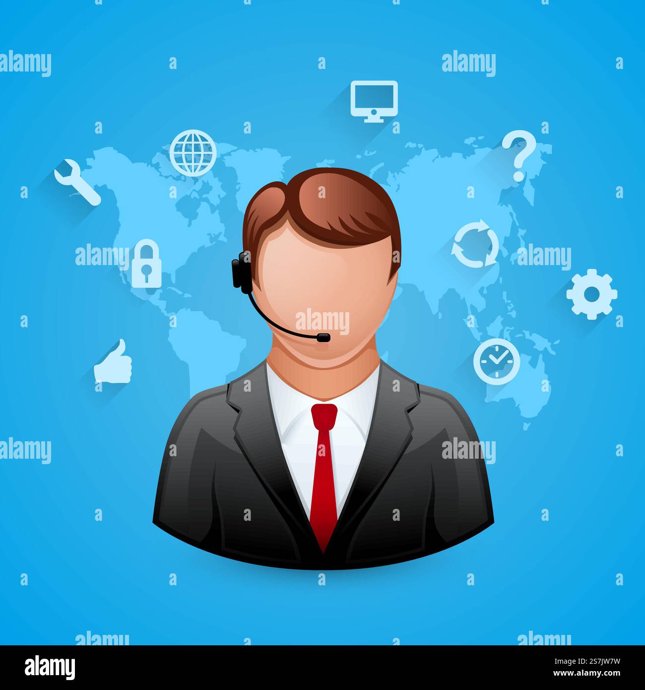Technical support blue background. Man with icons. Vector illustration ...