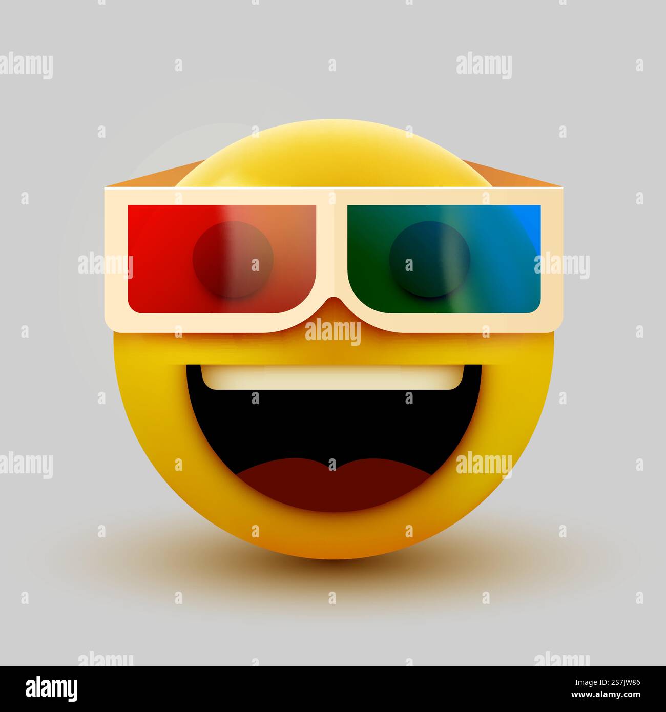 Emoji with 3d glasses, emoticon watching 3d movie, 3d rendering. Vector ...