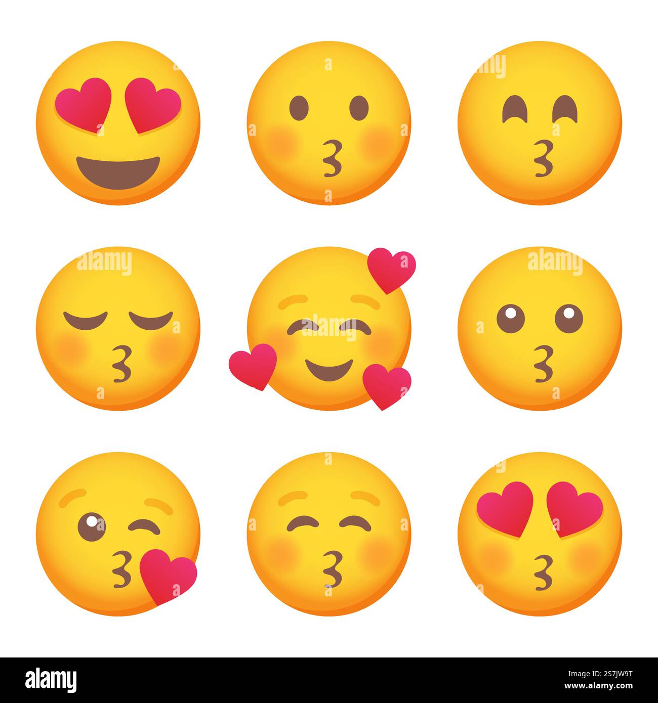 Set of love and kissing emoticon smile icons. Cartoon emoji set. Vector ...