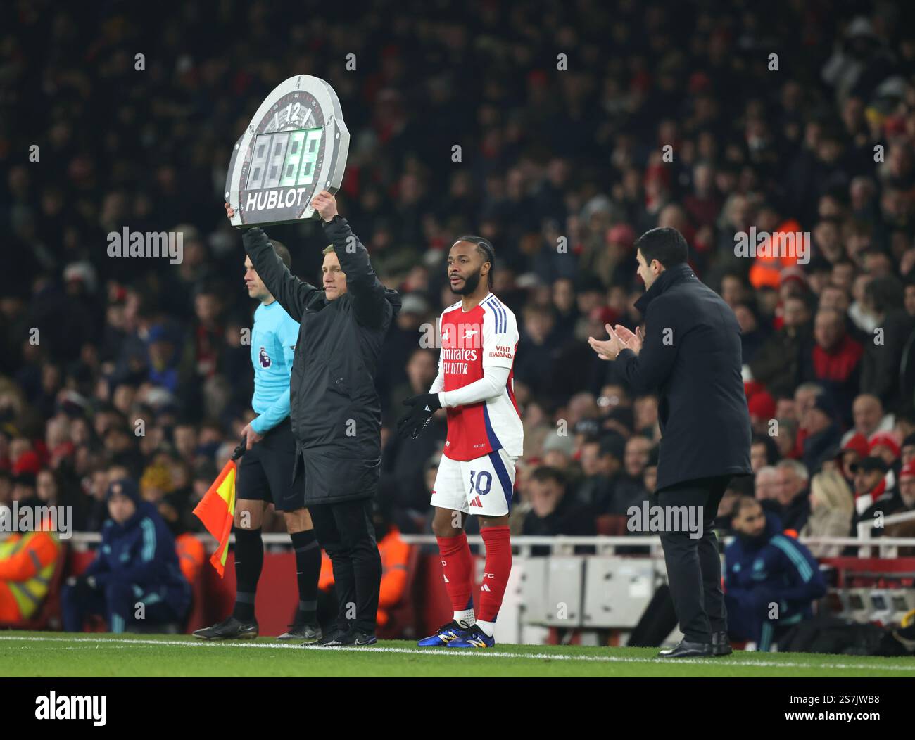 London, UK. 18th Jan, 2025. Raheem Sterling (A) about to be put on as a ...