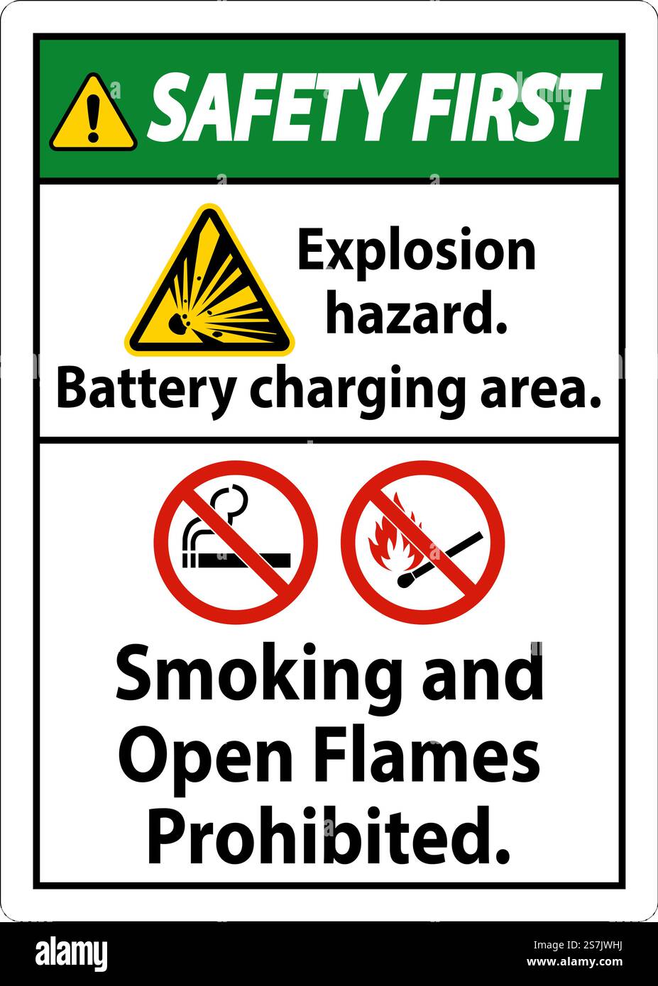 Safety First Sign Explosion Hazard, Battery Charging Area, Smoking And ...