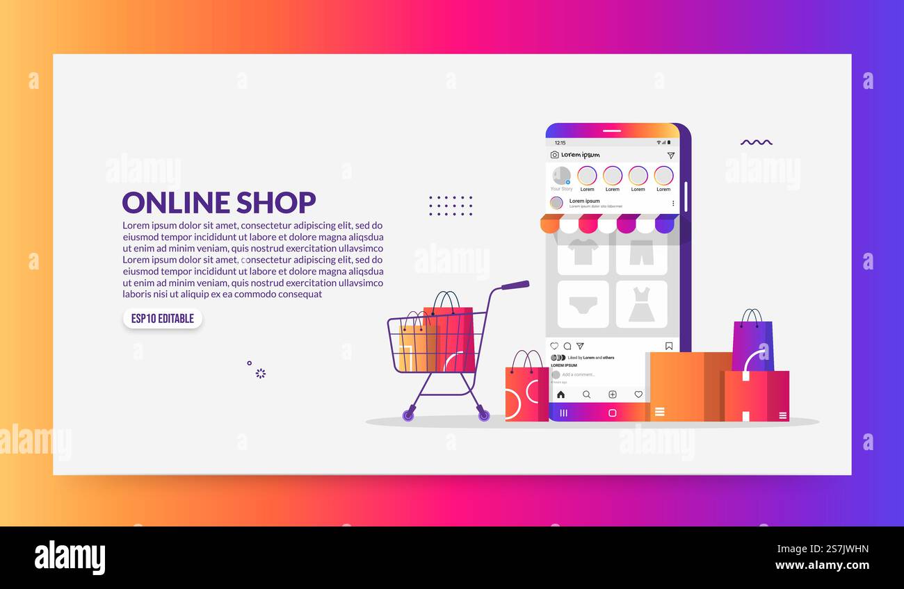 Online shppoing on social media application, mobile store and e ...