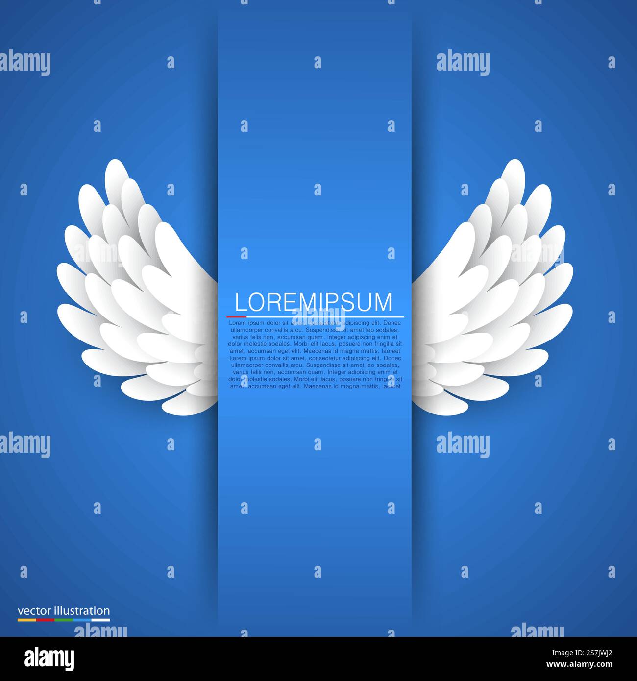 Artificial white paper wings on blue background. Vector illustration ...