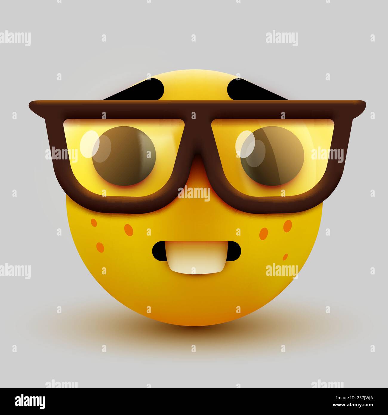 Nerd face emoji, clever emoticon with glasses. Geek or student. Vector ...