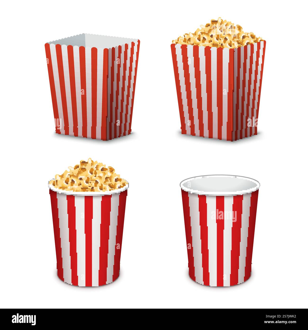 Popcorn bucket isolated. Full and empty pop corn box for cinema ...