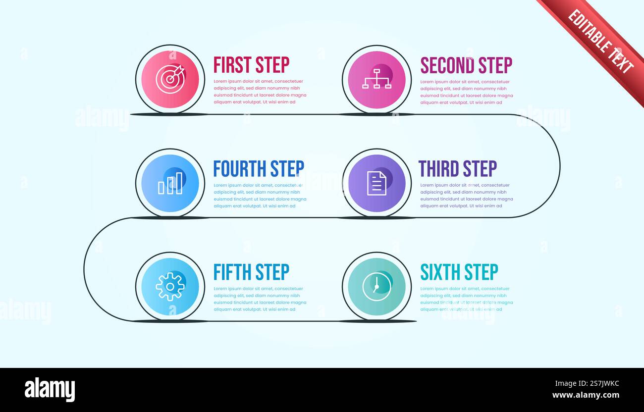 Business infographic six steps. Colorful modern timeline infographic ...