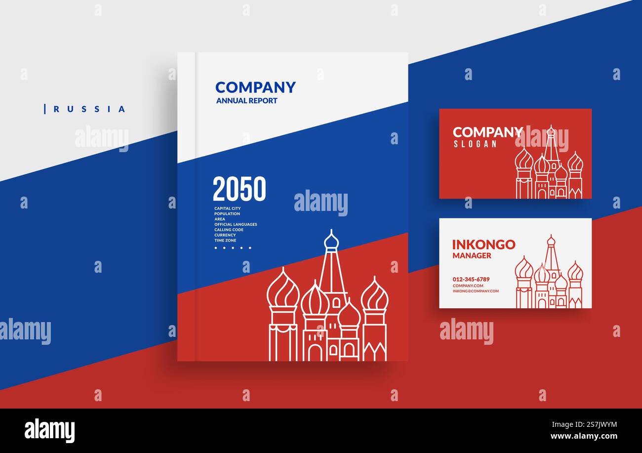Russia annual report book cover and business card design Stock Vector ...