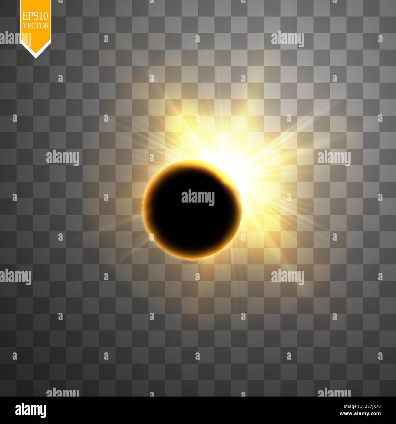 Total solar eclipse vector illustration on transparent background. Full ...
