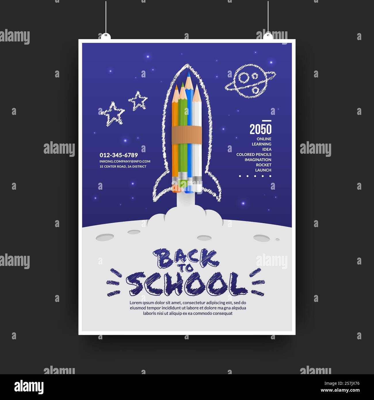 Color pencils rocket launching to space background, Welcome back to ...