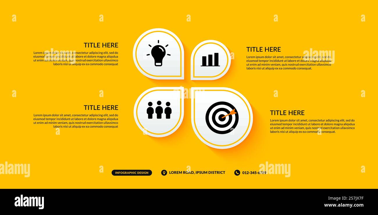 4 options infographic template on yellow background, business workflow ...
