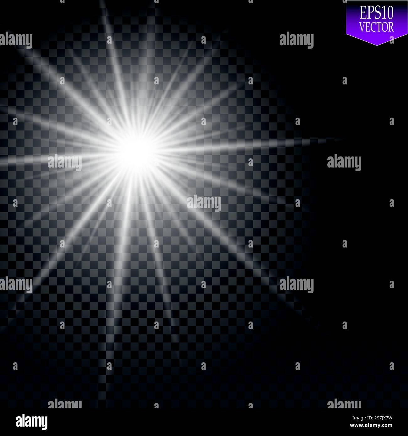 Glow light effect. Starburst with sparkles on transparent background. Vector illustration. Sun ...