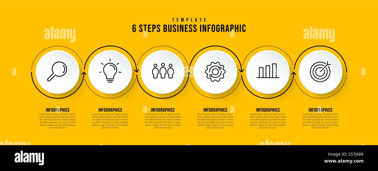 Infographic template with 6 options on yellow background, business ...