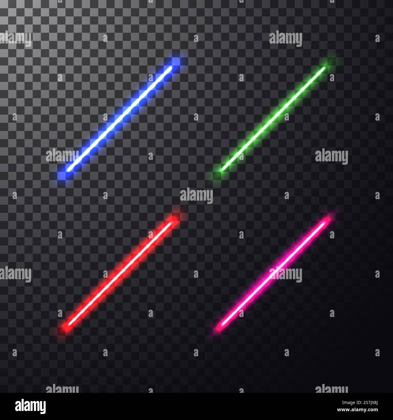 Realistic bright colorful laser beam. Light swords on isolated ...