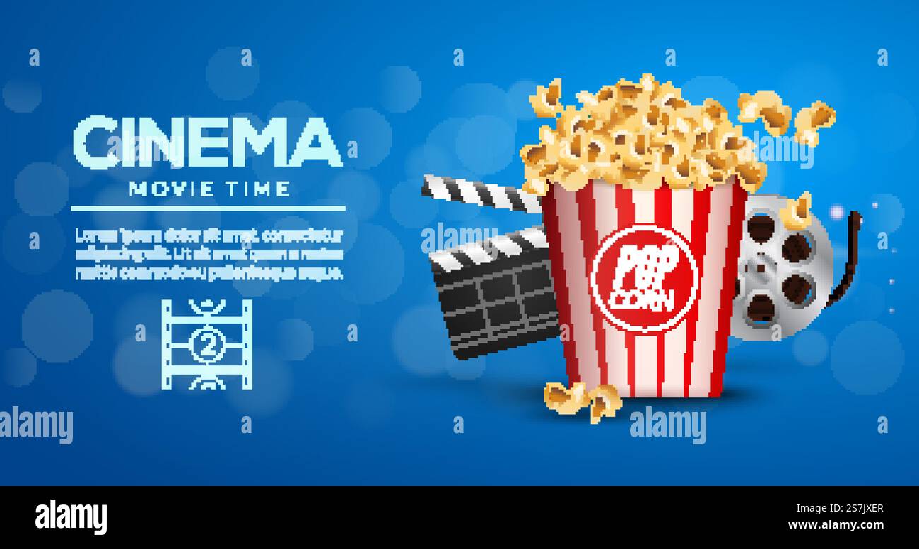 Movie film banner design template. Cinema concept with popcorn ...