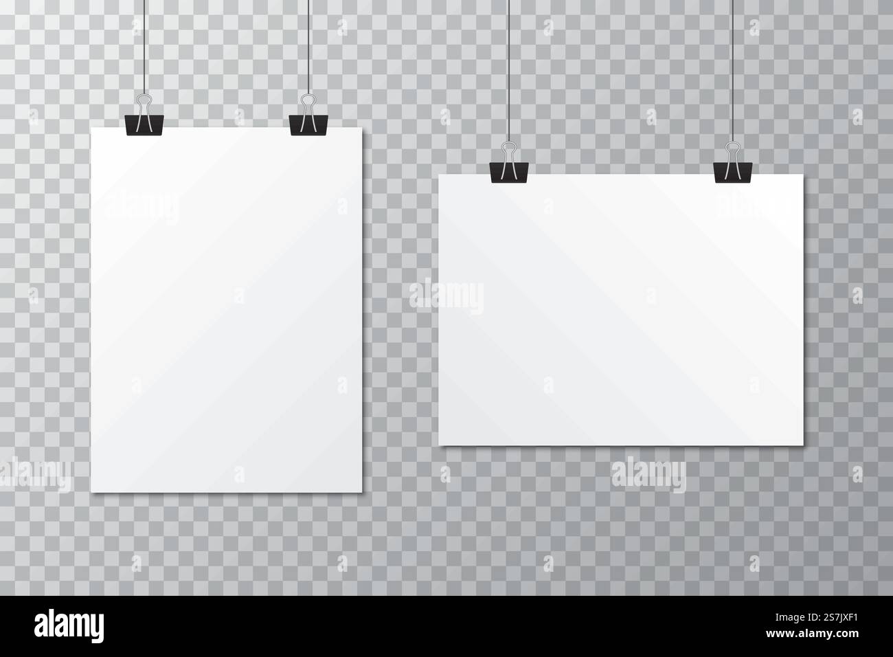 White blank poster template with stationery clip. Blank poster mockup ...