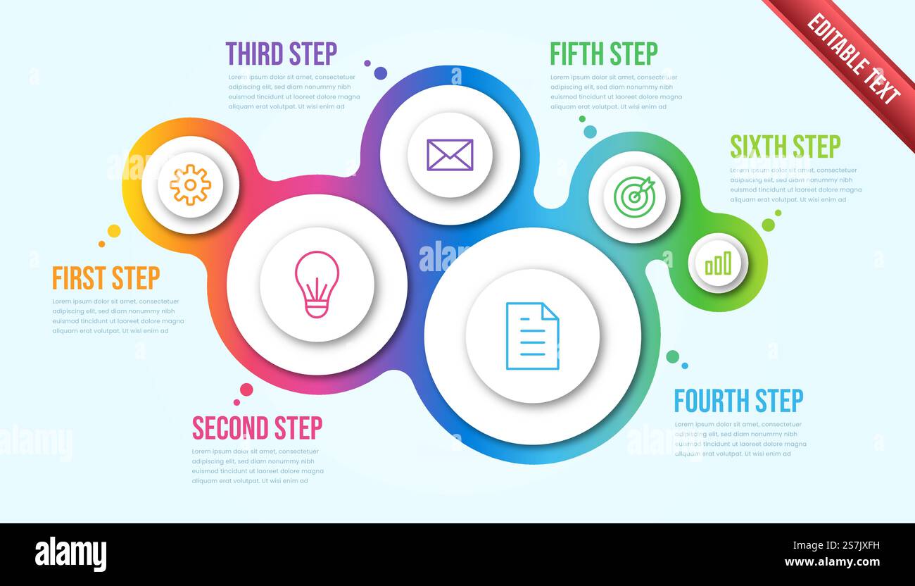 Business infographic six steps. Colorful bubble modern timeline ...