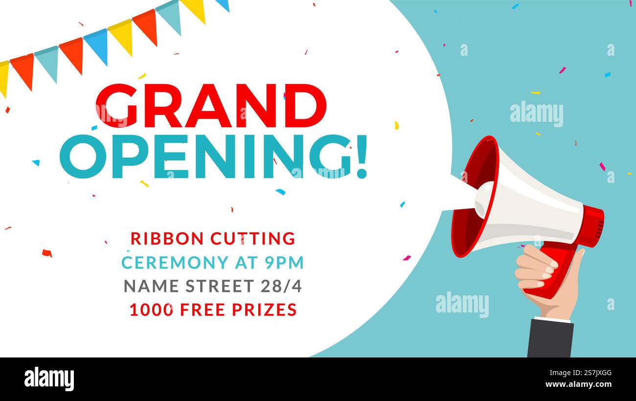 Grand opening flyer banner template. Marketing business concept with ...