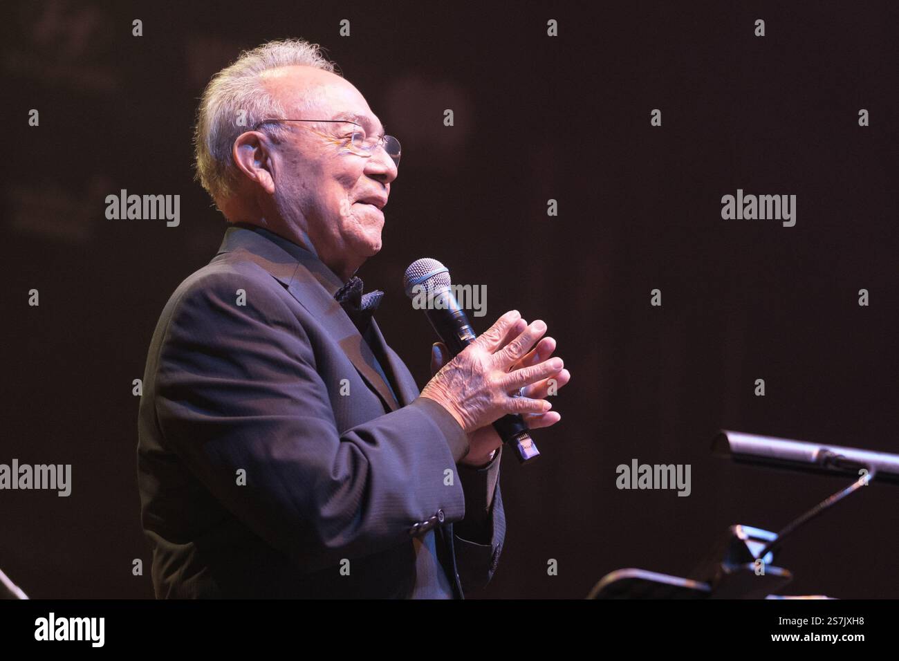 Singer Rafael Basurto Lara of Los Panchos performs during a concert at ...
