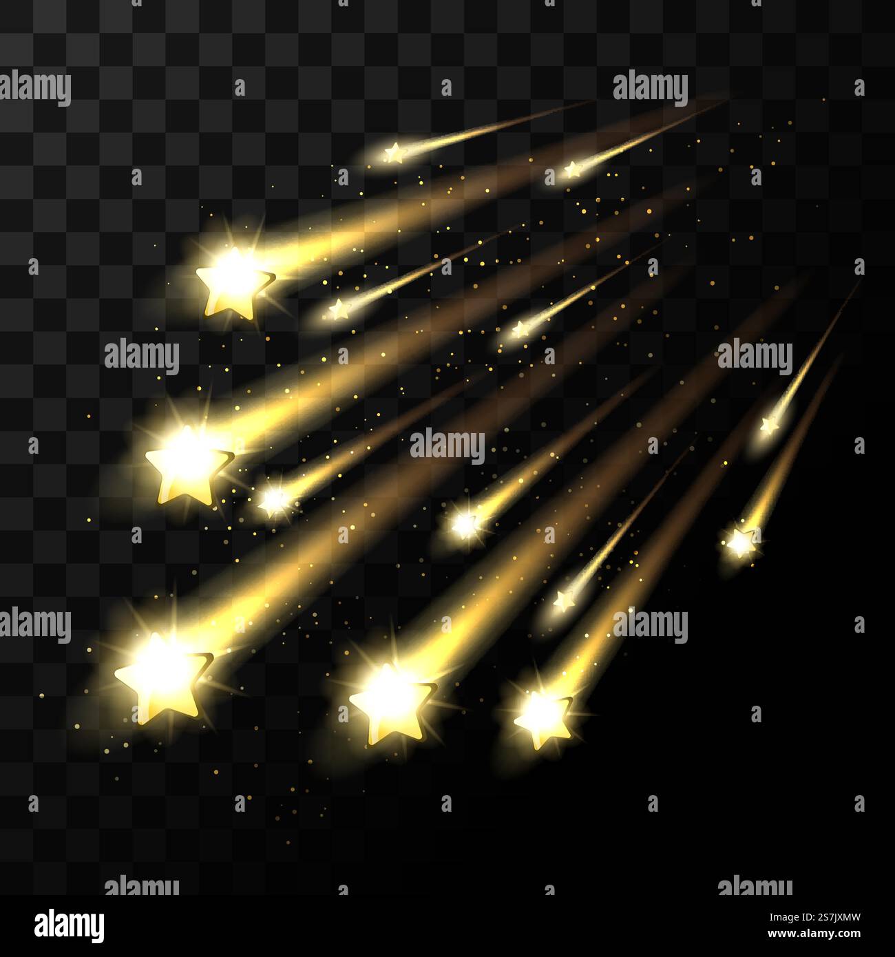 Vector falling stars on transparent background. Space star light ...