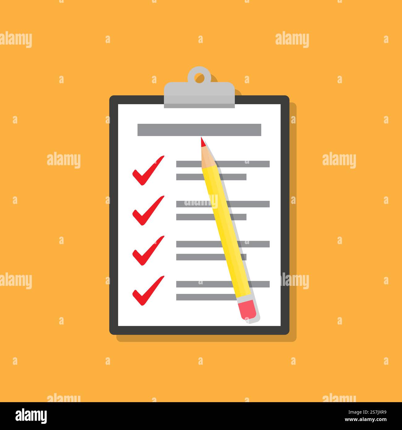 Checklist on clipboard with pencil in a flat design.. Checklist on ...