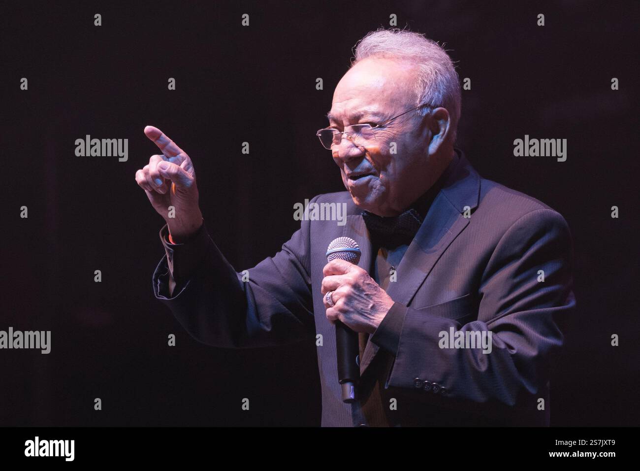 Singer Rafael Basurto Lara of Los Panchos performs during a concert at ...