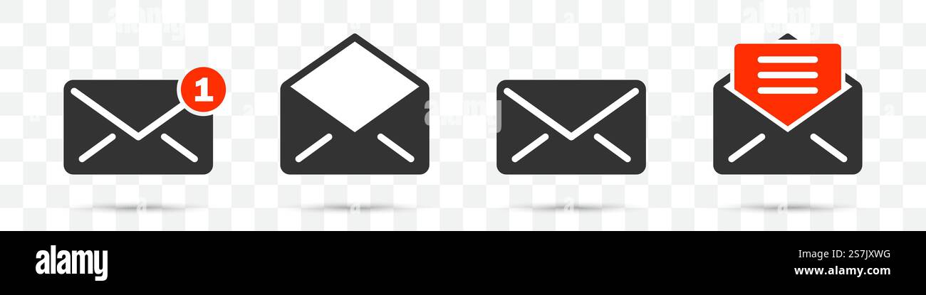 Set of notification mail or sms icons on a transparent background Stock ...