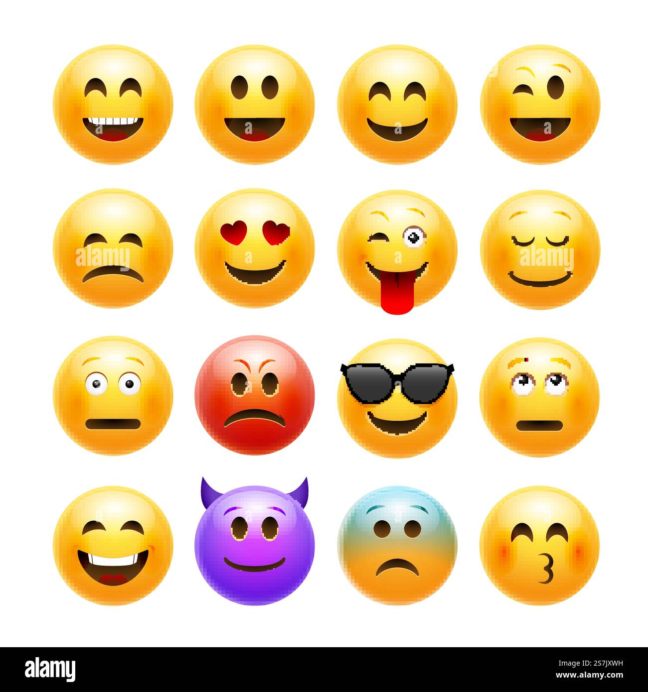 Vector emoticons emoji set. Smile face character for chat web.. Vector ...