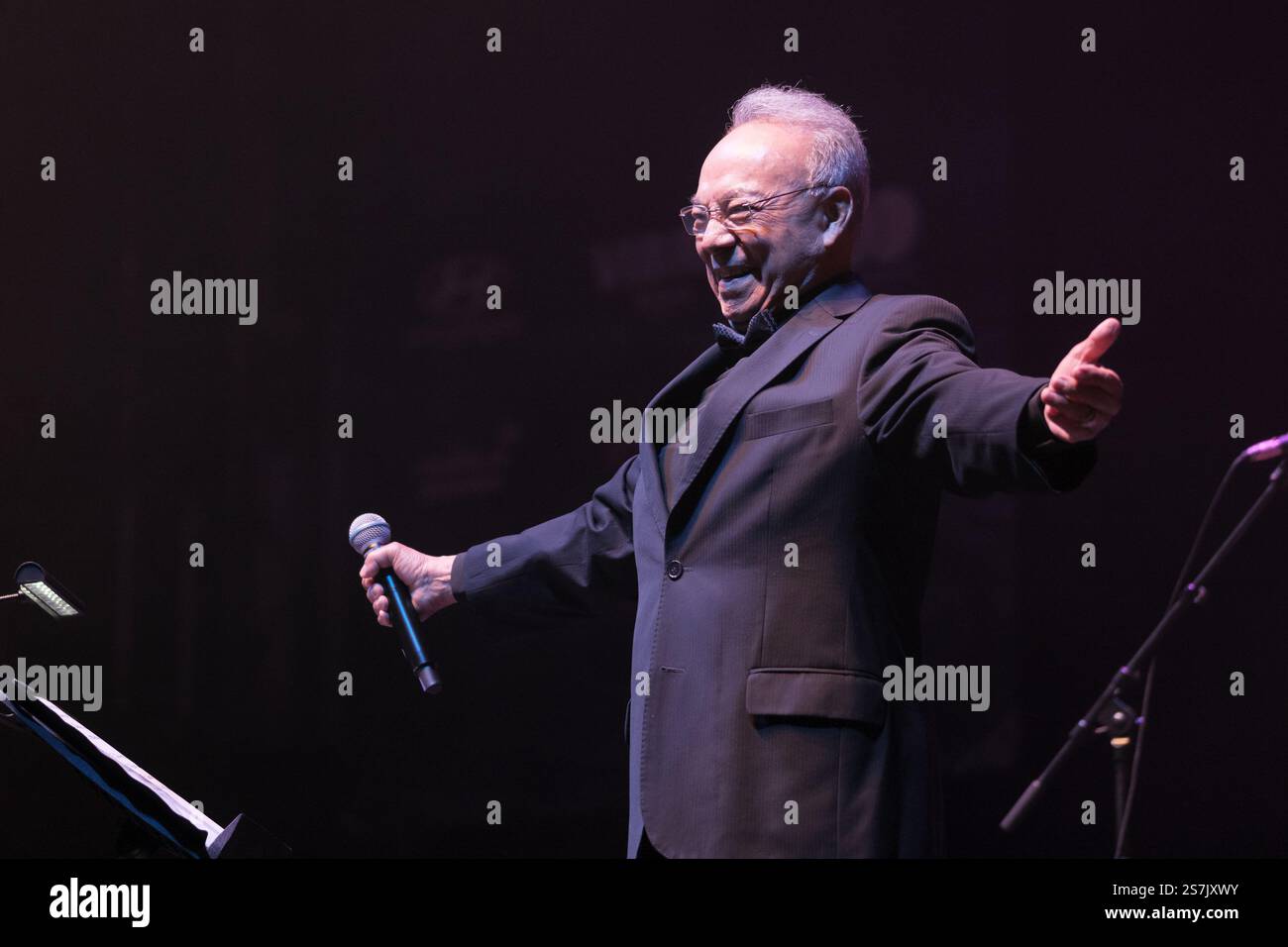 Singer Rafael Basurto Lara of Los Panchos performs during a concert at ...