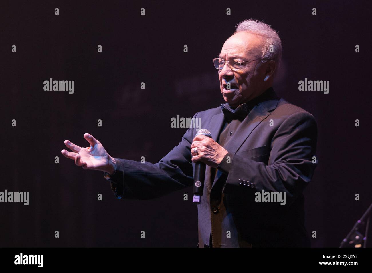 Singer Rafael Basurto Lara of Los Panchos performs during a concert at ...