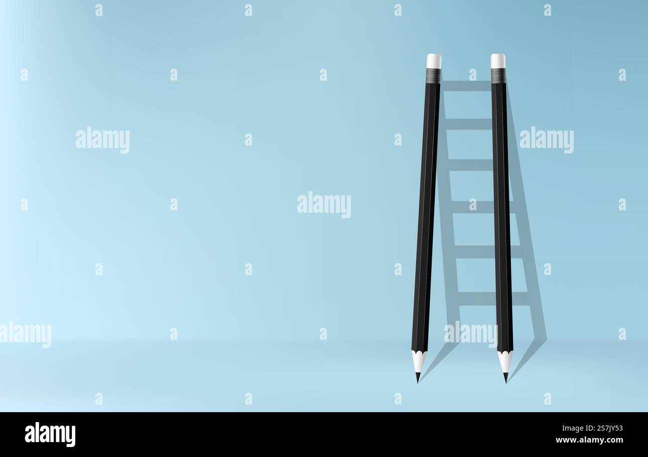 Pencils with shadow of ladder background, Stair of challenge to achieve ...
