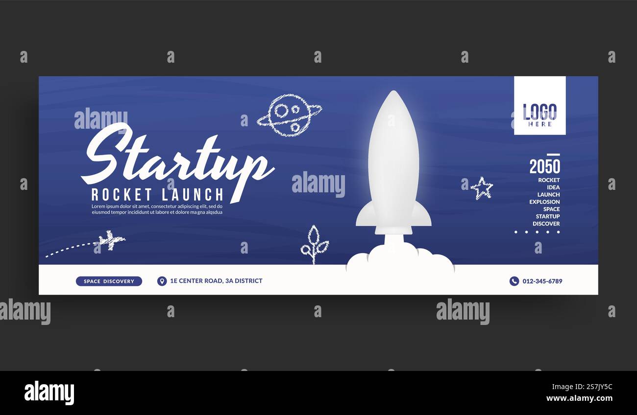 White rocket launching to space social media cover banner template hi ...