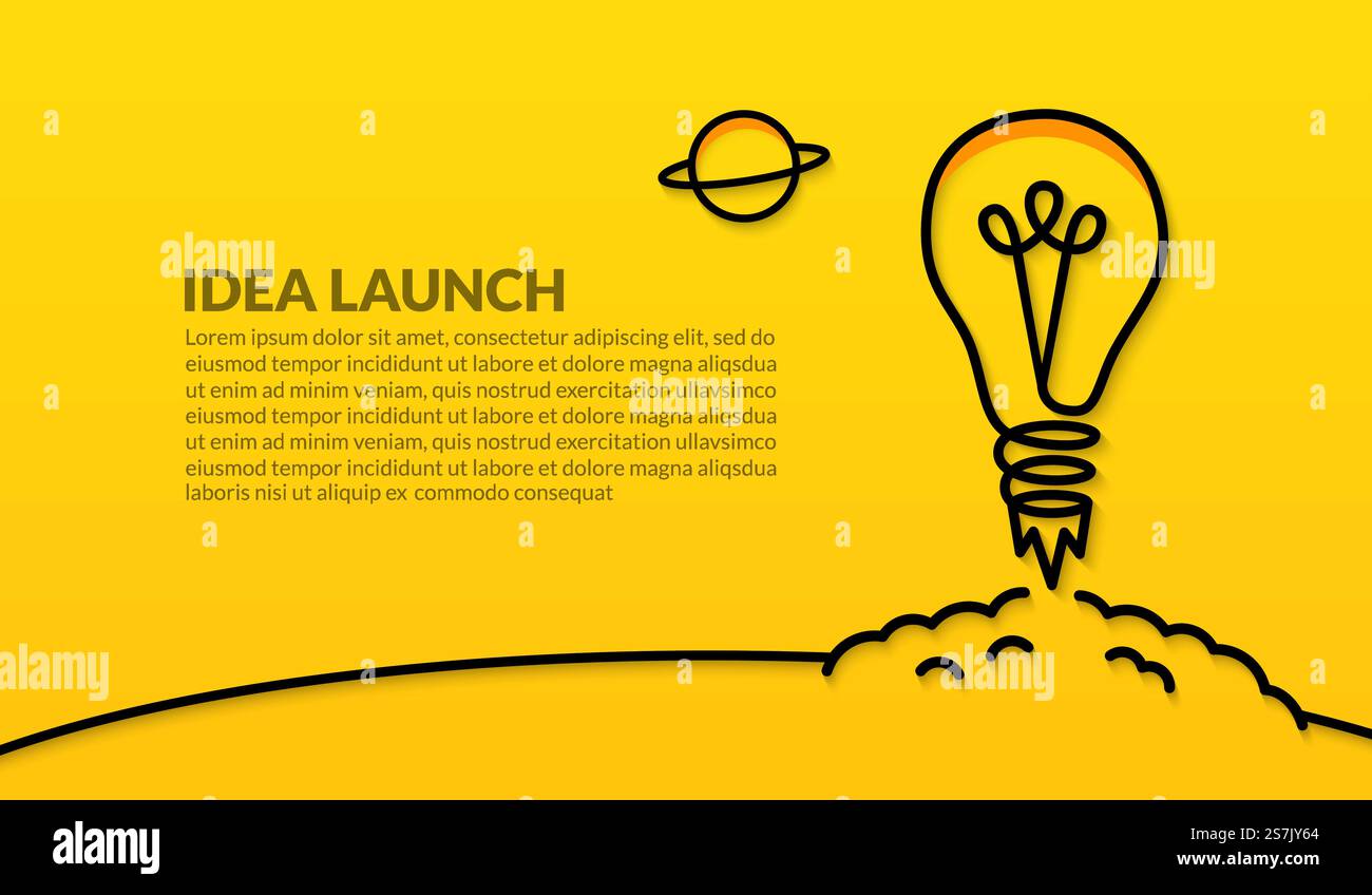 Light bulb launching to space on yellow background, Creative ideas for ...