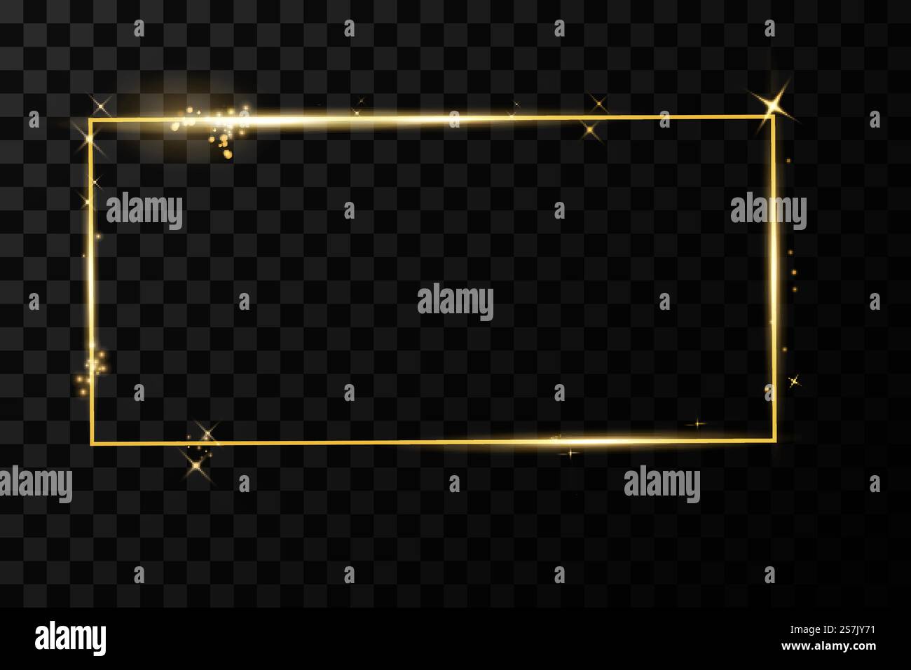 Vector golden frame with lights effects. Shining rectangle banner ...