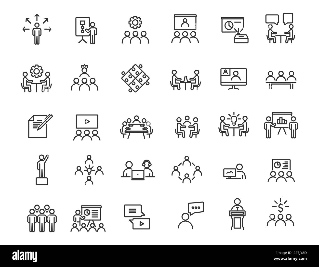 Set of linear business training icons. Workshop icons in simple design ...