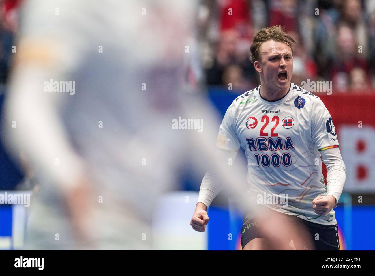 Tobias Schølberg Grøndal of, Norway. , . celebrates during the 2025 IHF ...