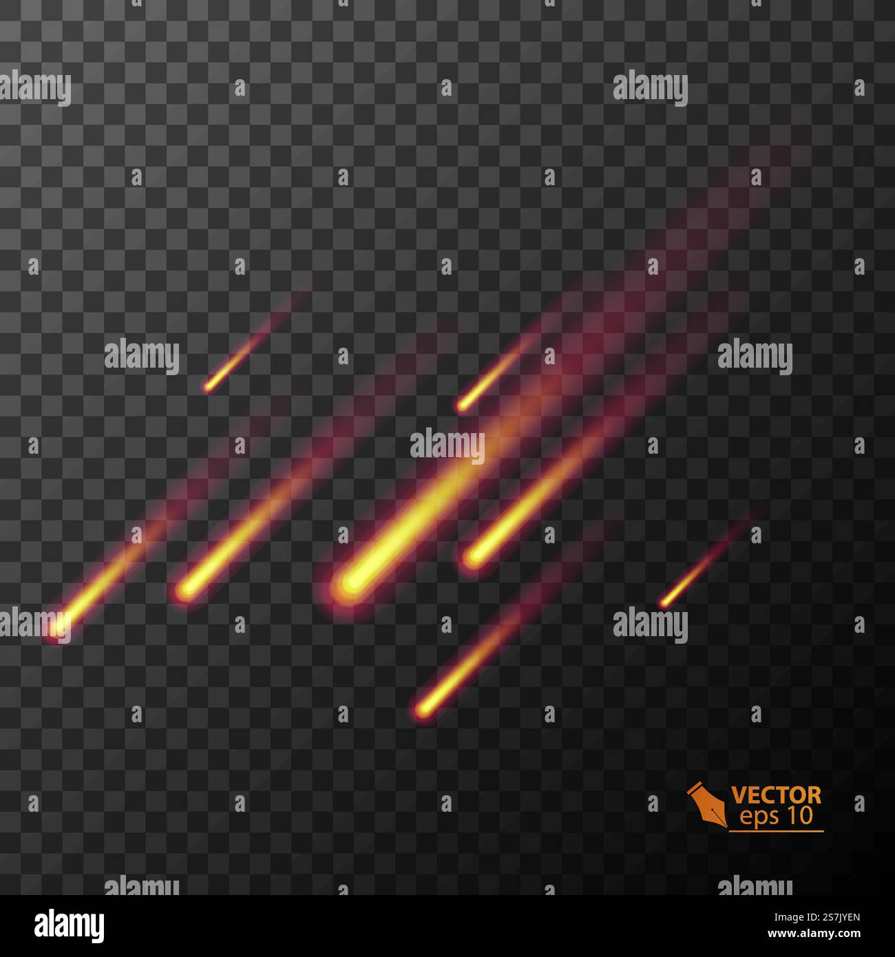 Colorful burning comets. Vector illustration Set of Flying colorful ...