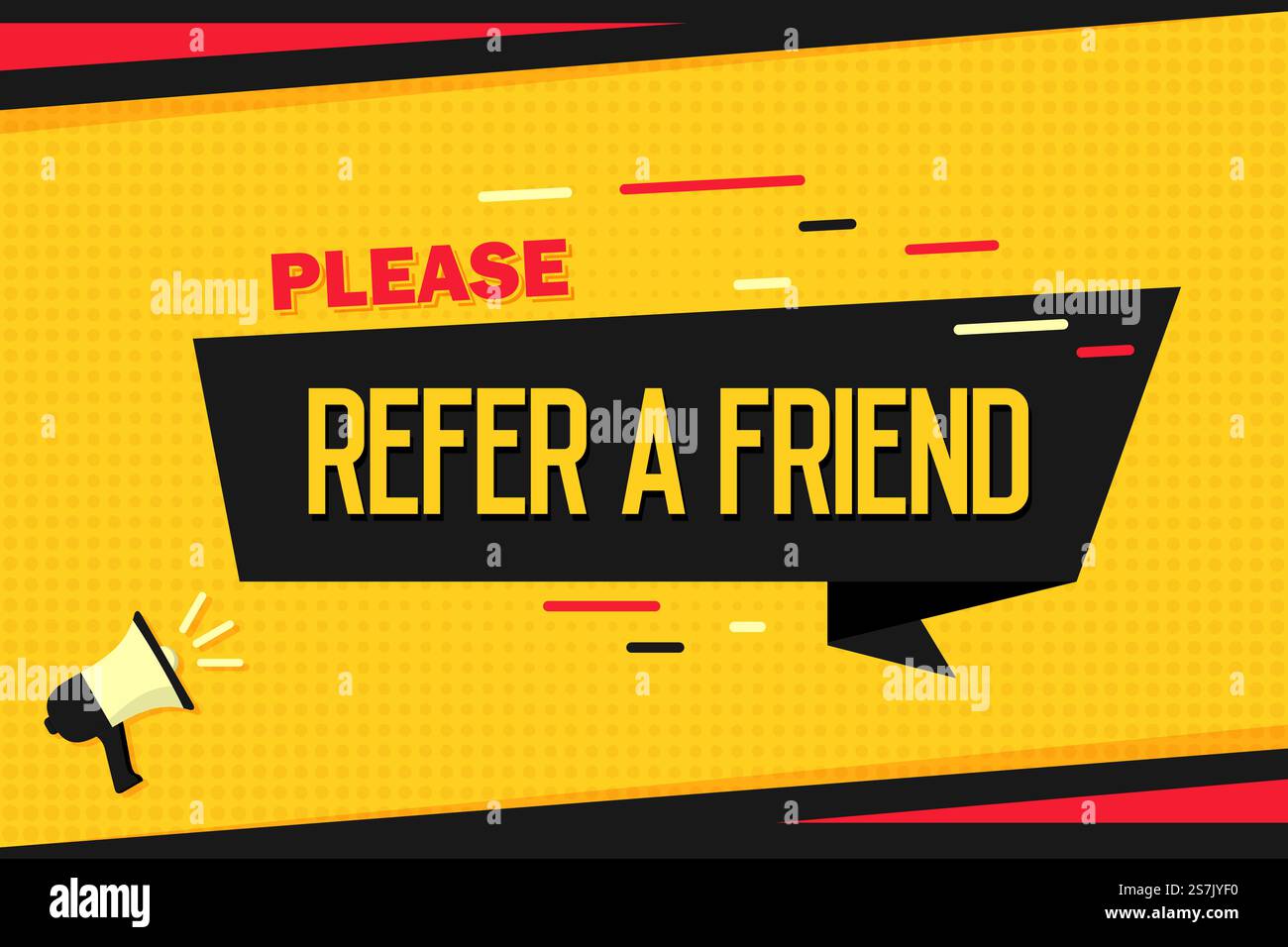 Refer a Friend. Megaphone with ribbon banner and halftone. Background for marketing Stock Vector ...