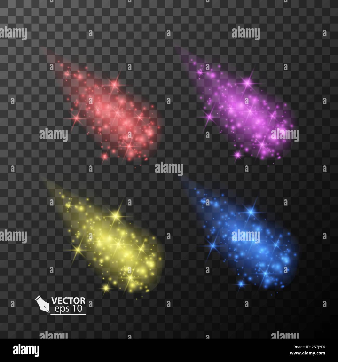 Colorful burning comets. Vector illustration Set of Flying colorful ...