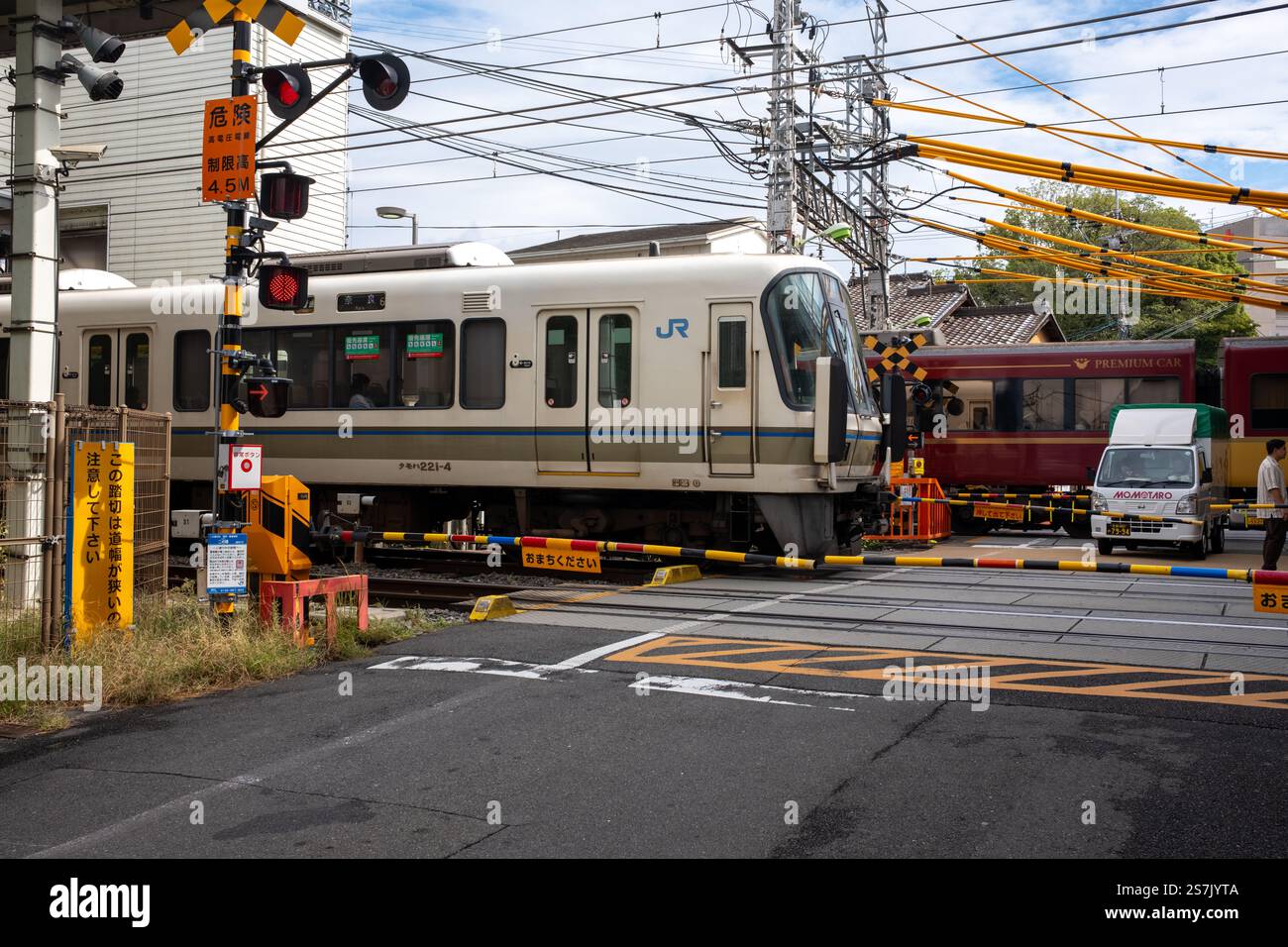 Trains Passing at the Level Crossing Railway at Tofukuji Station in ...