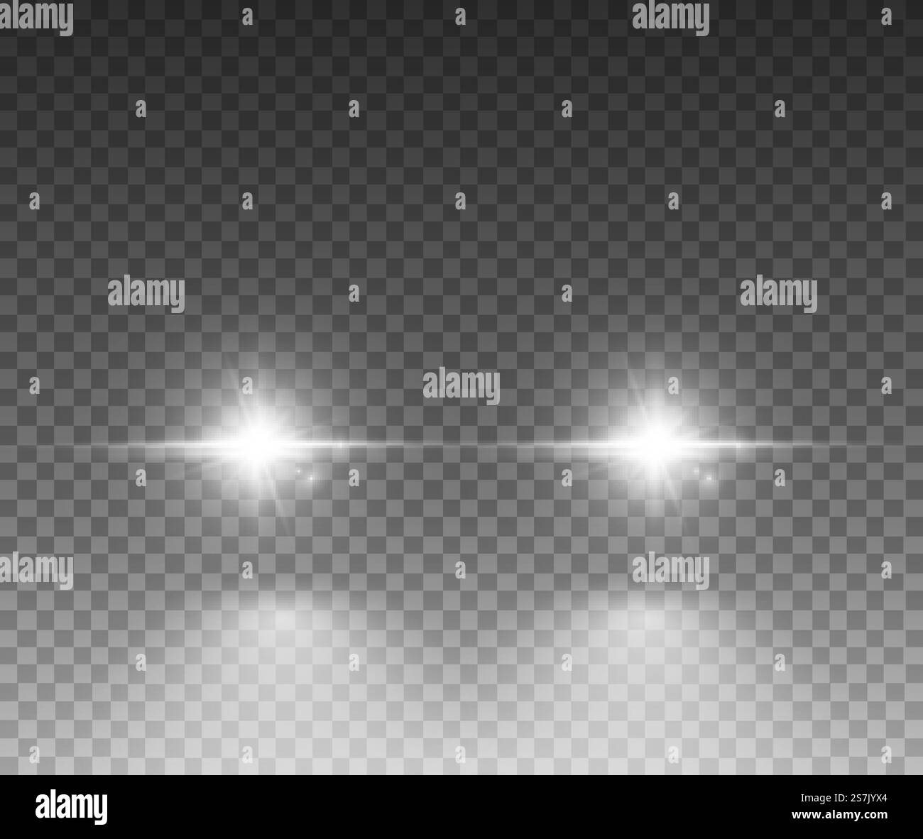 Cars light effect. White glow car headlight bright beams ray isolated ...