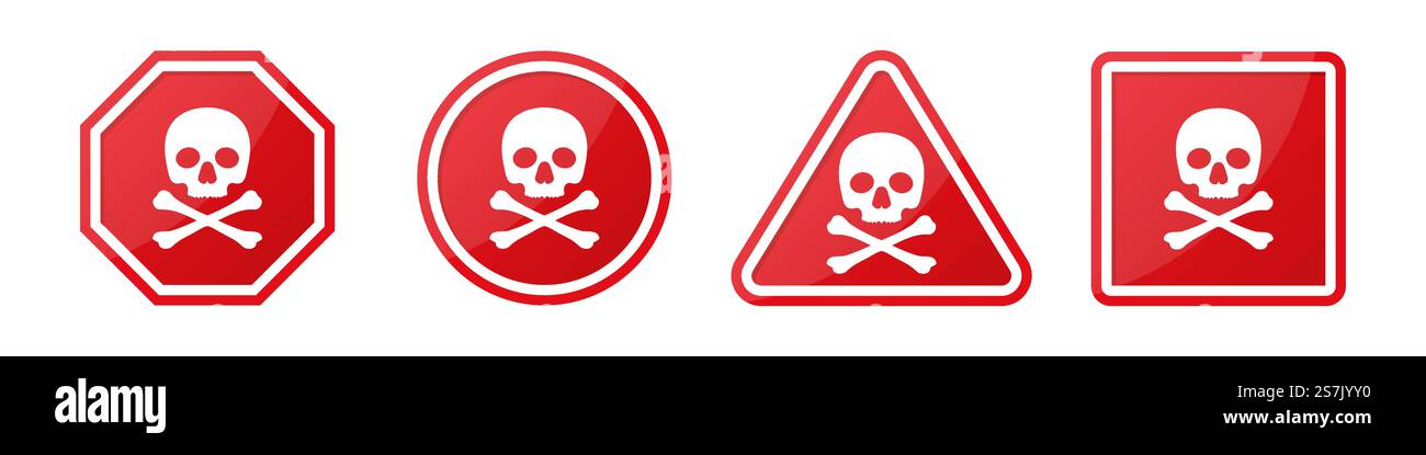 Set of danger hazard sign with skull and crossbones in different shapes ...