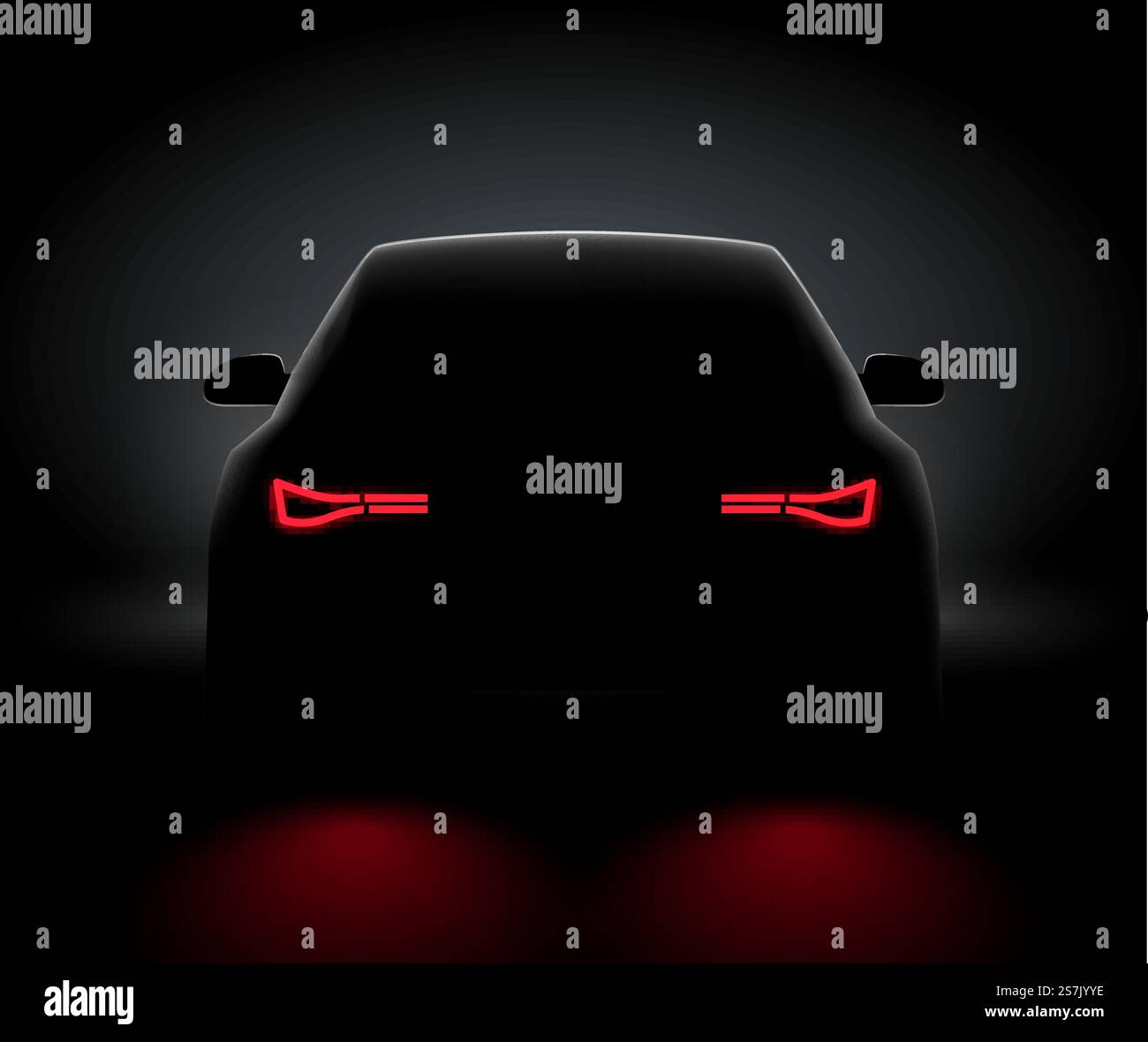 Car back view night light rear led realistic view. Car light in night ...