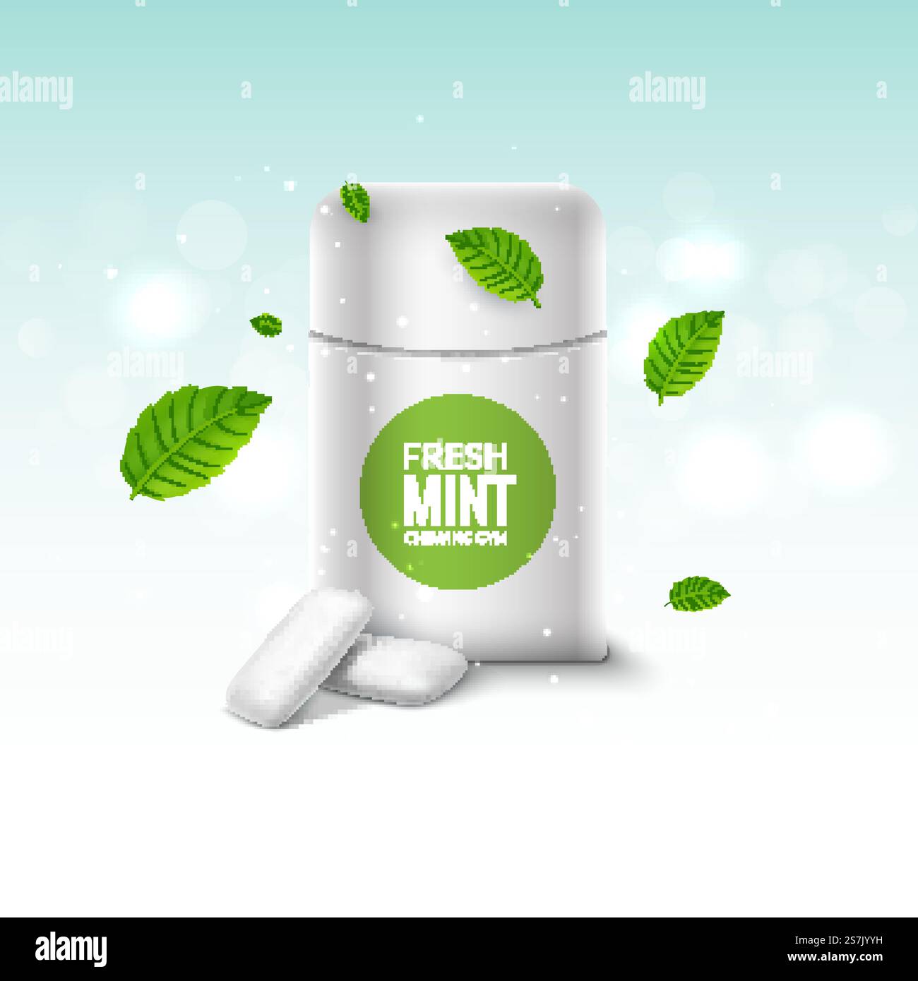 Vector chewing gum package box and green mint for fresh breath. Dental ...