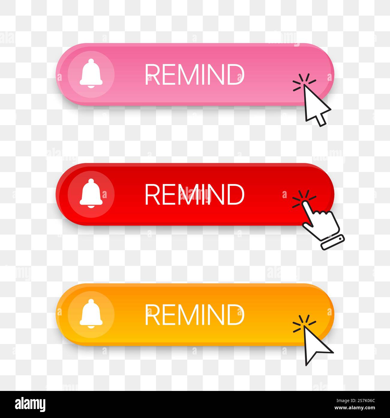 Remind button icon collection with different clicking hand cursor Stock ...