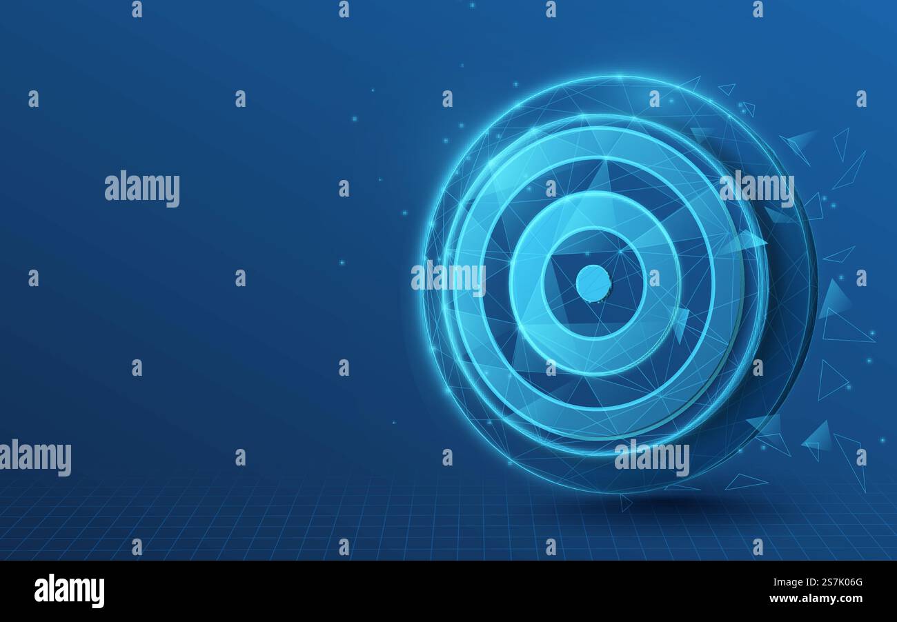 3d Target board sign. Low poly, lines, triangles, and particle style ...