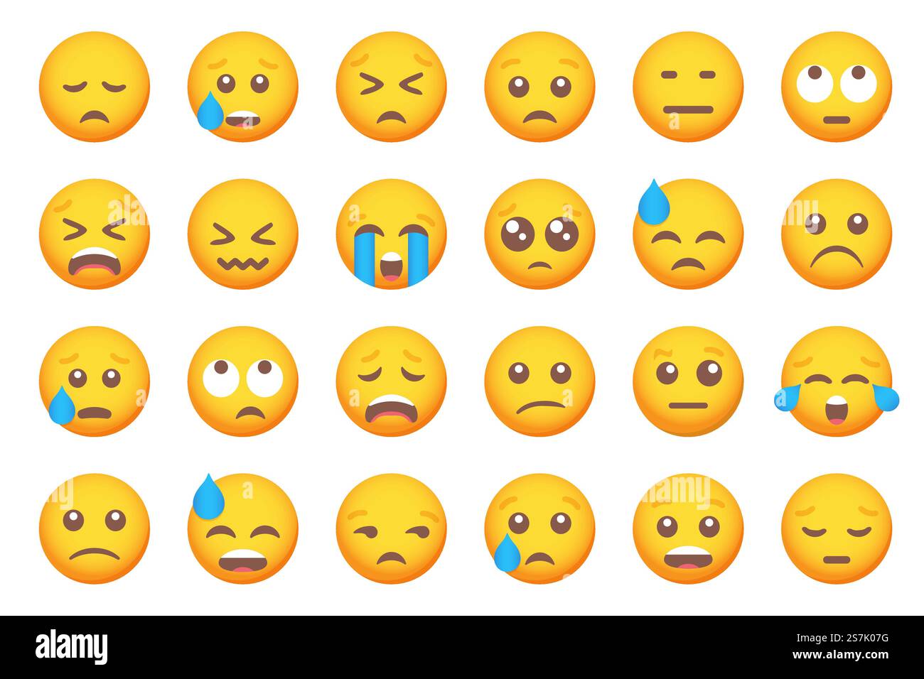 Set of crying emoticon smile icons. Cartoon emoji set. Vector emoticon ...
