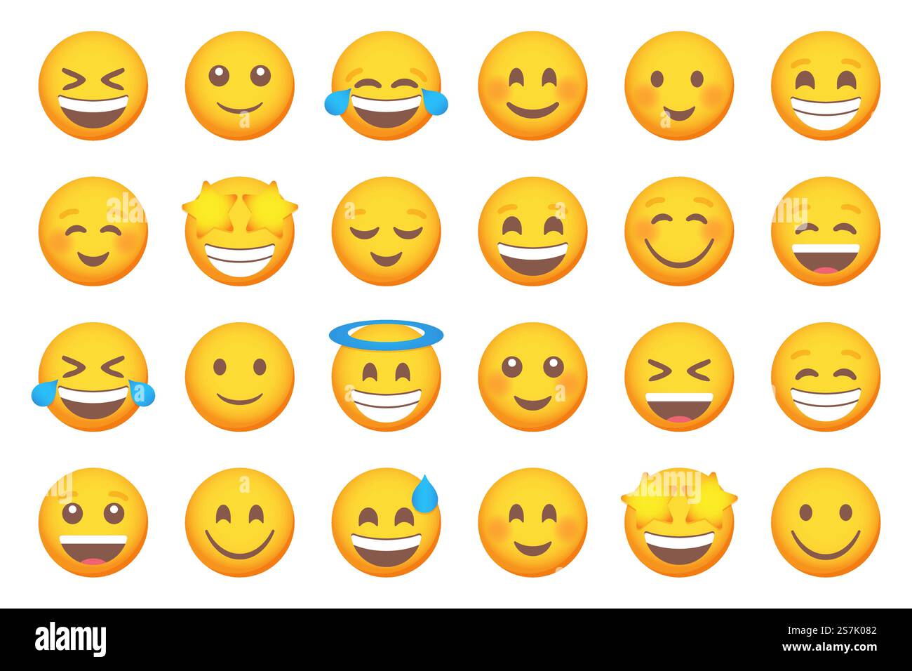 Set of smiling emoticon smile icons. Cartoon emoji set. Vector emoticon ...