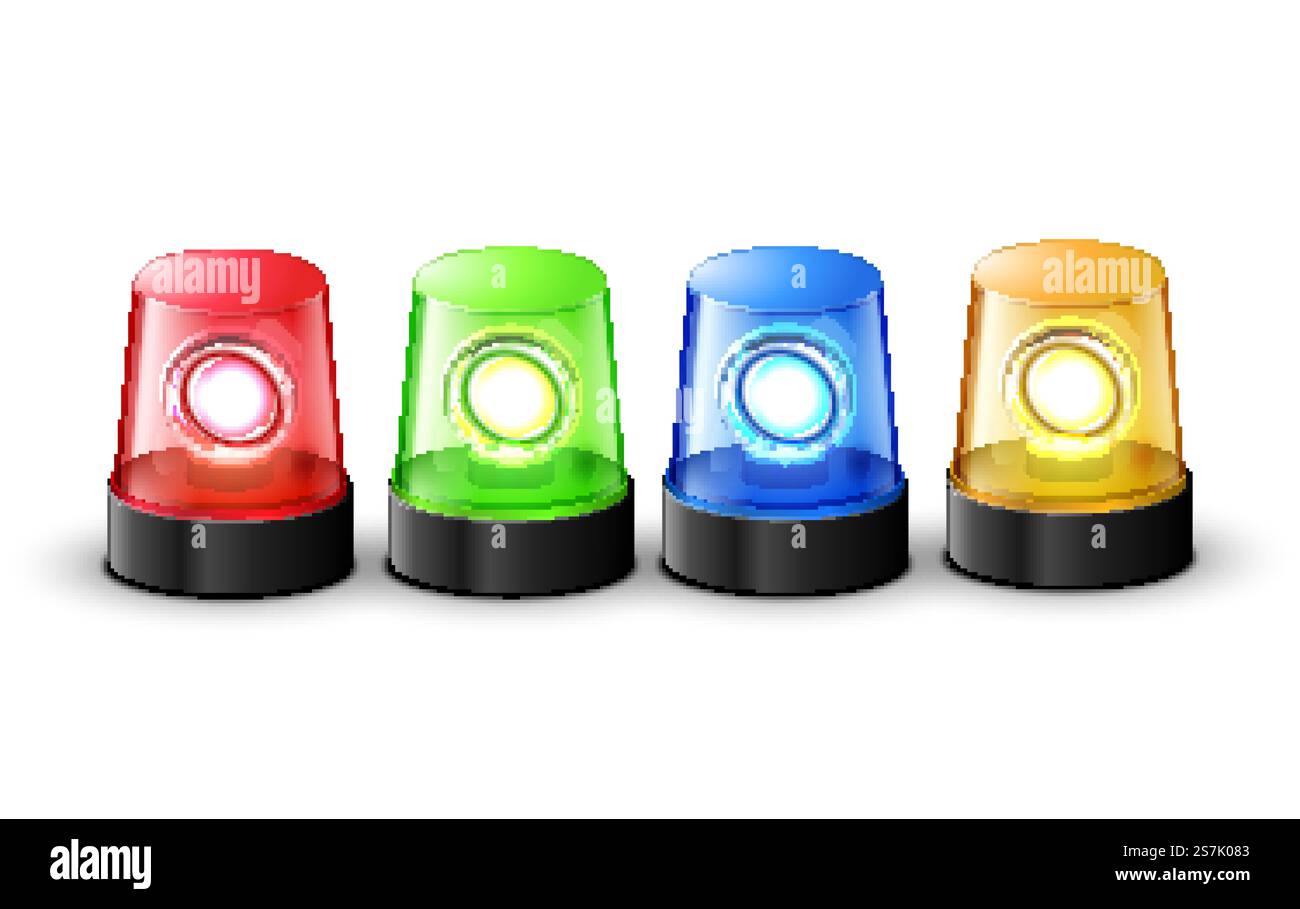 Red green blue and yellow flashing police beacon alarm. Police light ...