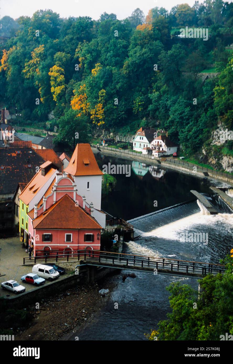 The small Czech town of Czesky Krumlov on the Vltava River (Moldau ...